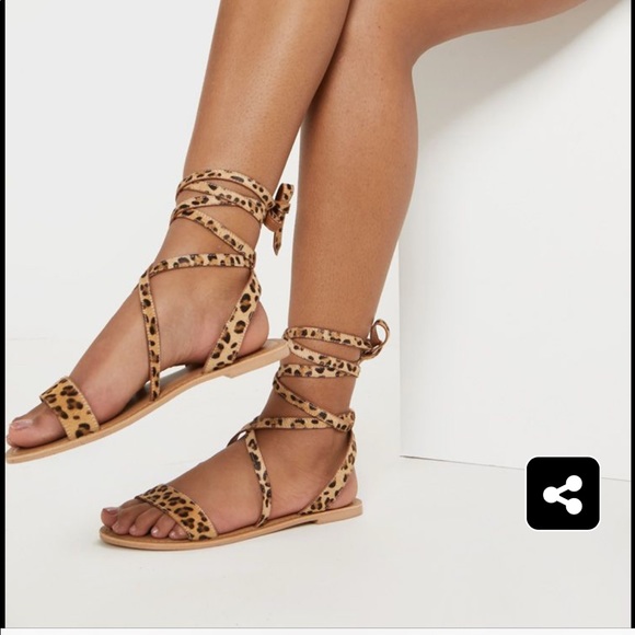 PrettyLittleThing | Shoes | Plt Leather Leopard Sandals | Poshmark